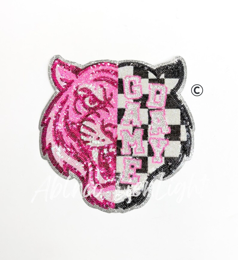 Sequin Tiger Patch: Large Iron-on Chenille Mascot - Pink Game Day - Etsy