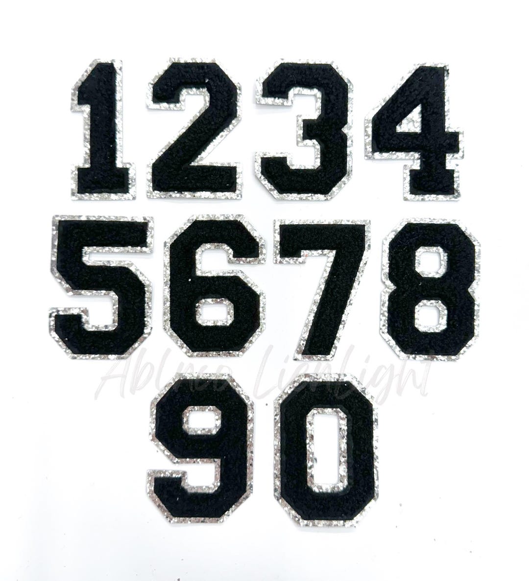 Black Chenille Numbers, Silver Glitter Number Patch, Number Iron on ...