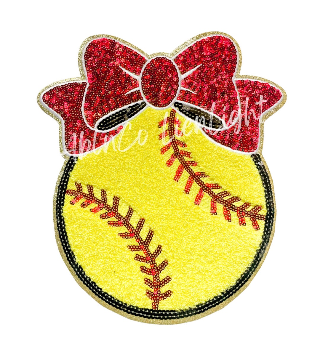 Softball Patch, Softball Sequin Patch, Large Softball Chenille Patch, Bow Patch, Softball Mom ...