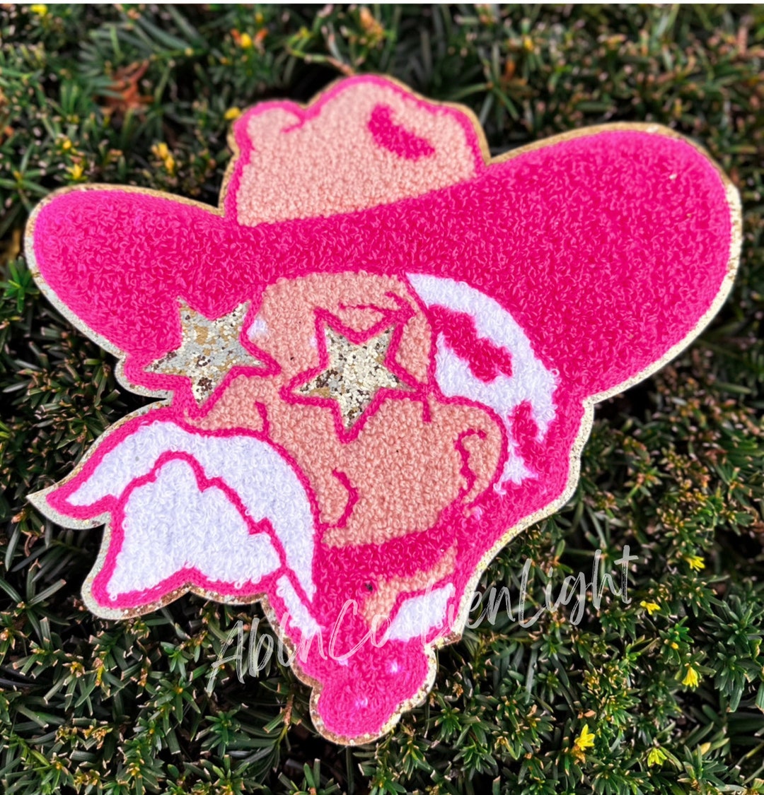 Rebel Mascot Chenille Patch, Preppy Pink Mascot Star Eyes Glitter Patch ...