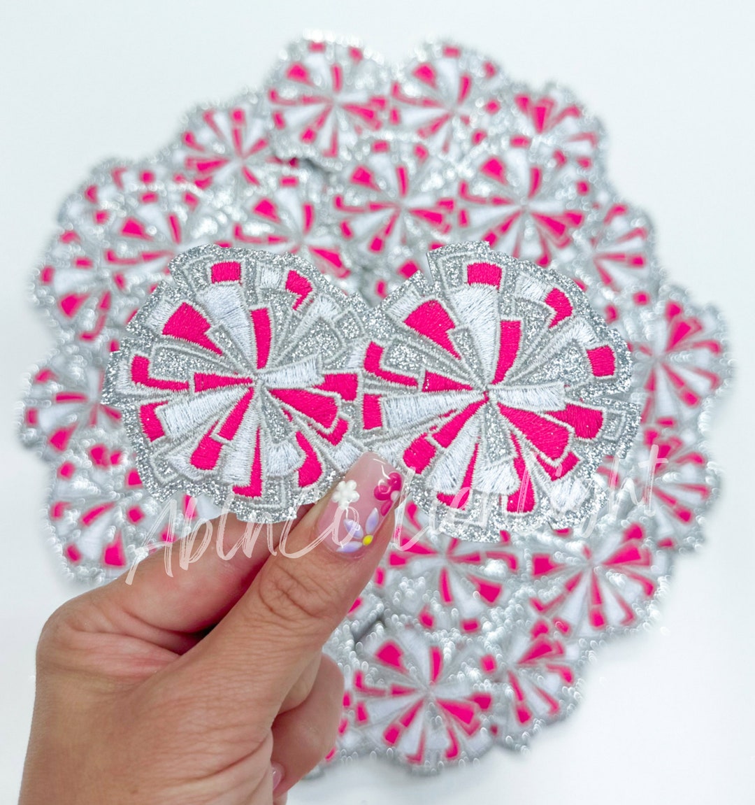 Pink Pom Poms Patch, Trucker Hat Patch, Cheer Patch, Glitter Pom Pom Patch, Iron on Patch, Game ...