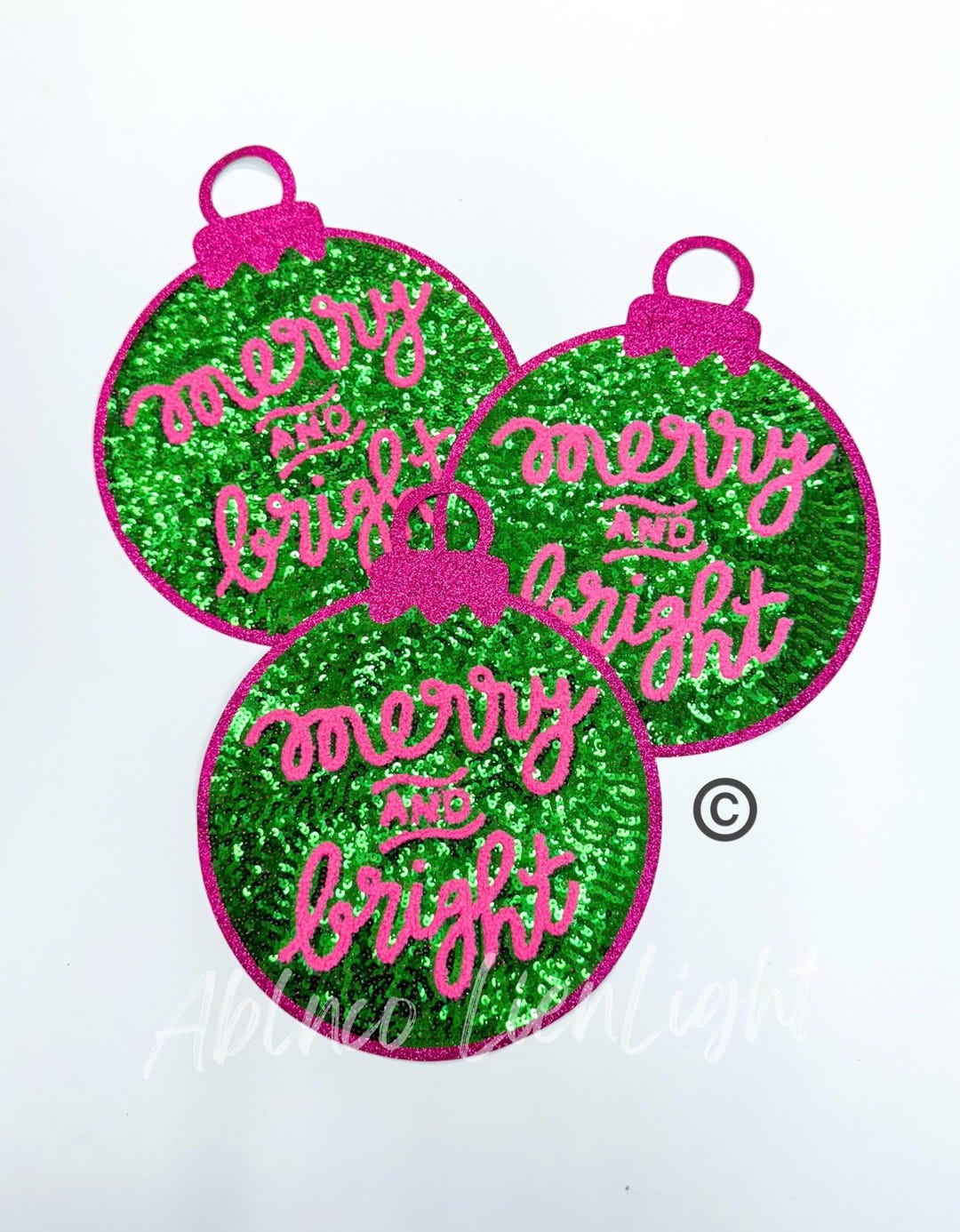 Merry & Bright Chenille Patch: Sequin Christmas Ornament, Iron On - Etsy