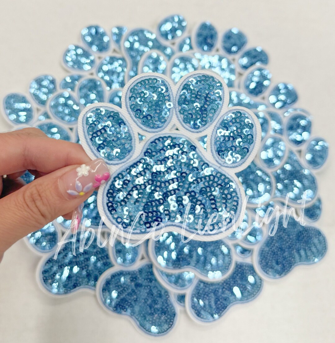 Sequin Paw Patch, Light Blue Paw Patch Iron On, Paw Print Patch, Hat ...