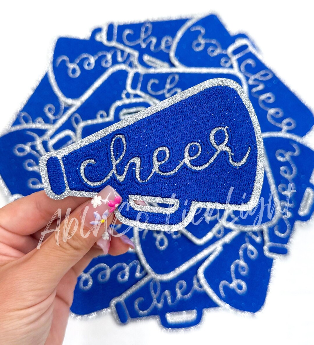 Cheer Patch, SILVER Glitter Cheer Iron on Patch, Royal Megaphone Patch ...