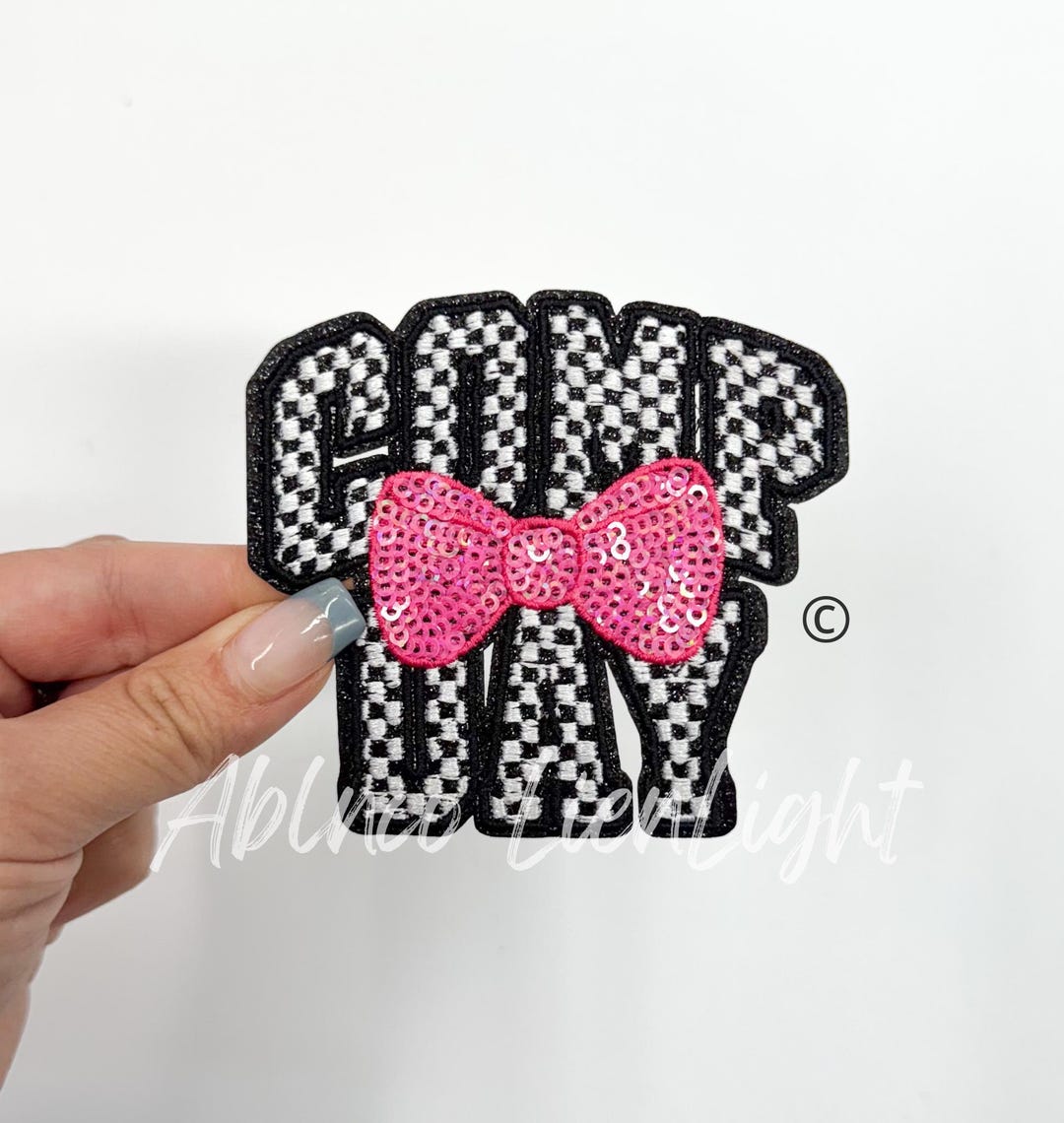 Comp Day Patches, Pink Sequins Bow Patch, Bow Patch, Checkered Patch ...