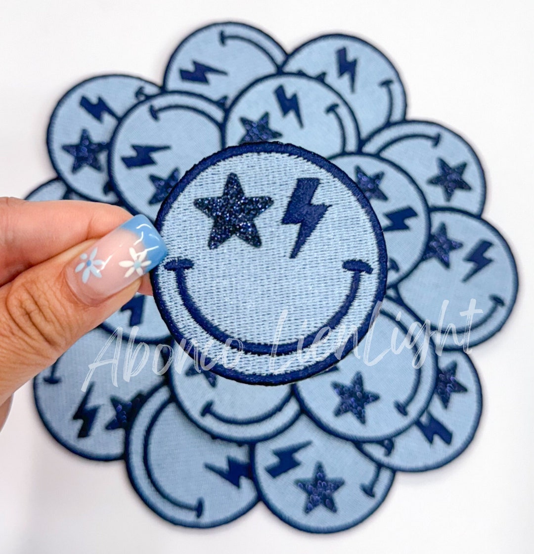 Smiley Face Patch, Royal Blue Happy Face Patch, Trucker Hat Patch ...