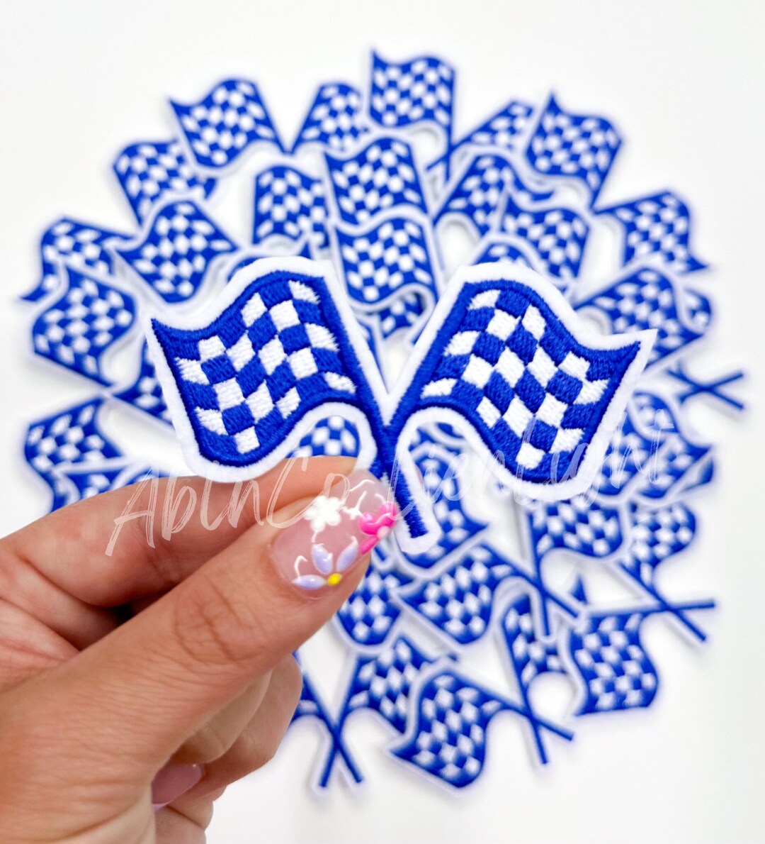 Checkered Flag Patch, Royal Blue Racing Flag Patch, Retro Patch, Motor ...