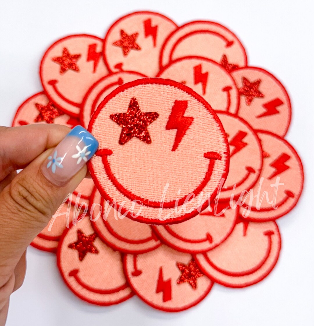 Smiley Face Patch, Red Happy Face Patch, Trucker Hat Patch, Red Patches ...