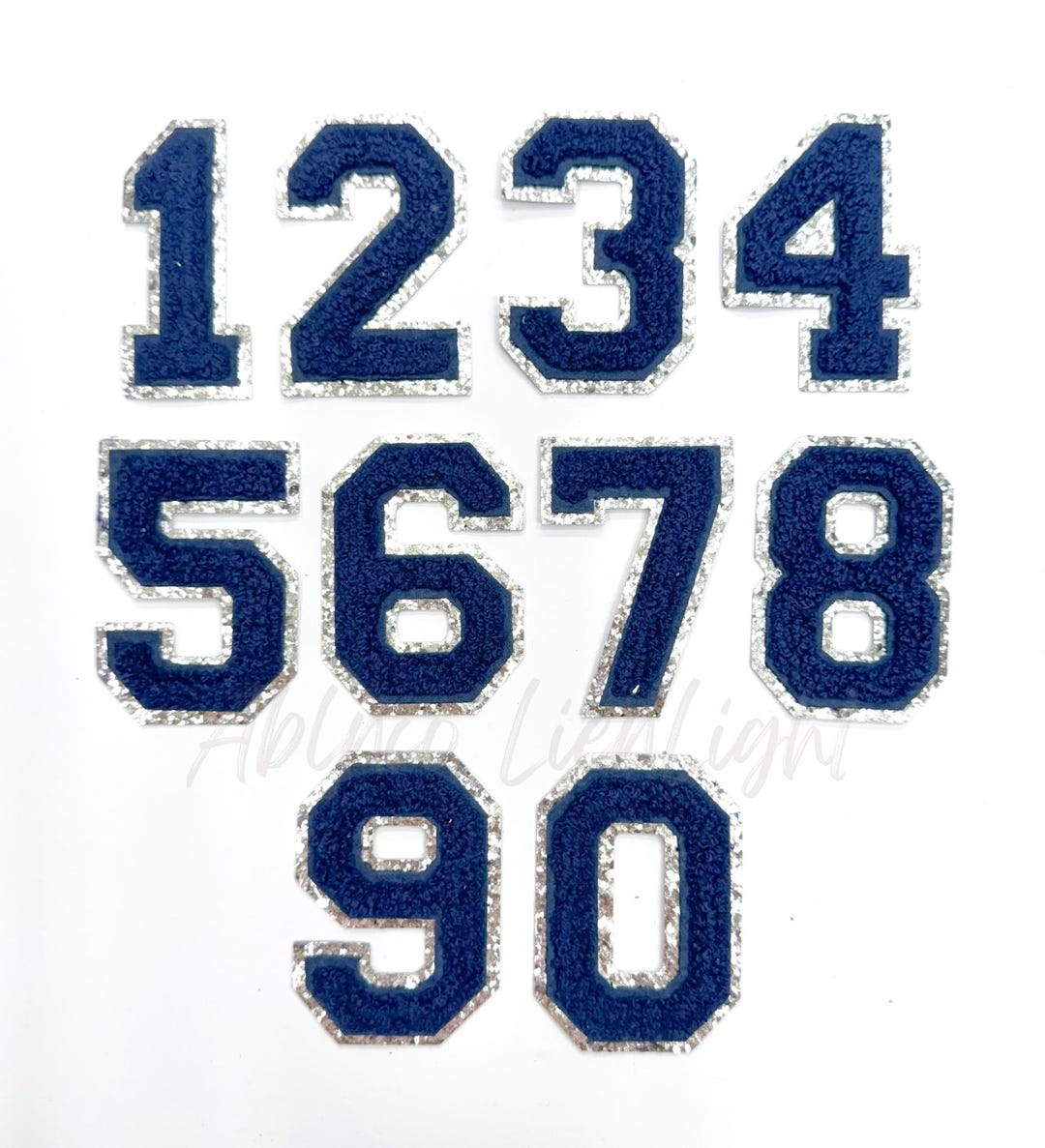 Navy Blue Chenille Numbers, Silver Glitter Number Patch, Number Iron on Patch, Fuzzy Patch ...