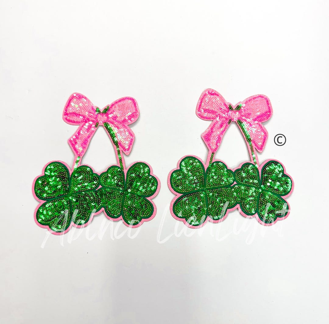 Side Bow Patches, Clover Patch, Shamrock Patch, St Patricks Day Patch, Sequin Patch, Trendy ...