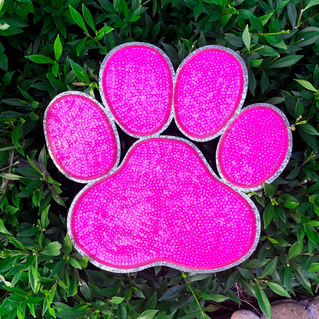 Pink Paw Patch, Paw Print Patch, Large Patches, Chenille Patch, Sequin ...