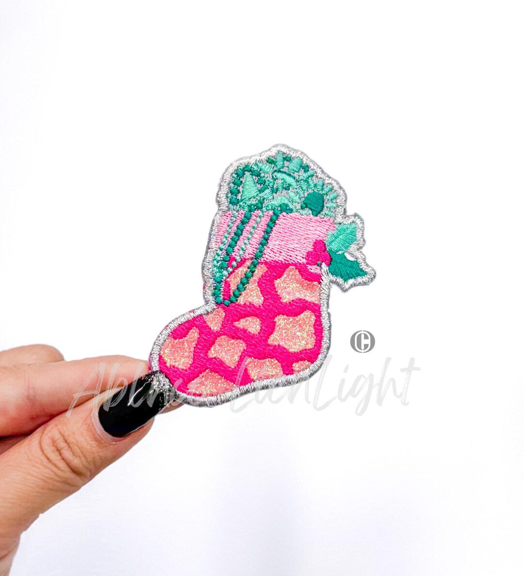 Christmas Stocking Patch, Pink Christmas Patch, Holiday Patch, Santa ...