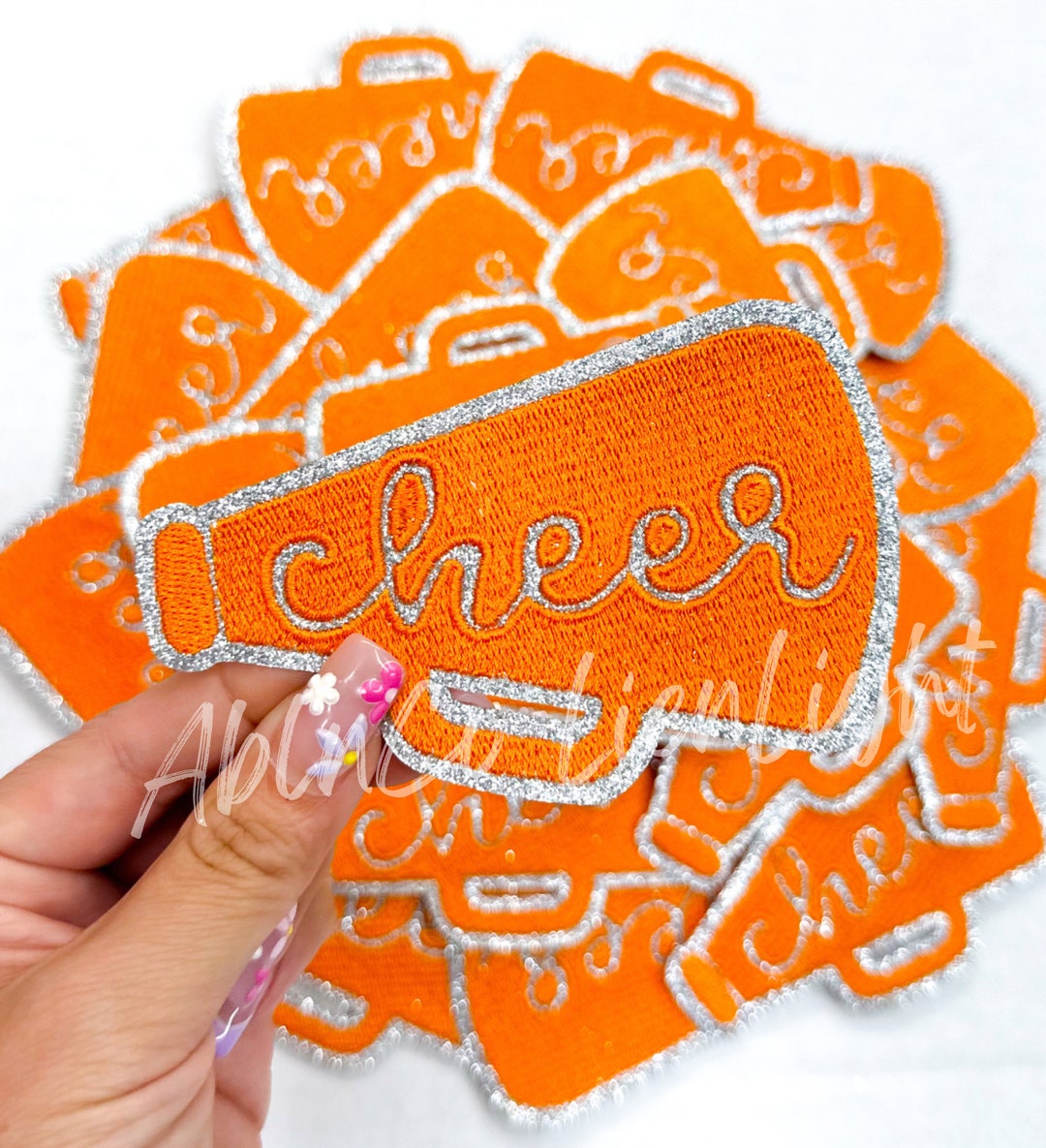 Cheer Patch, SILVER Glitter Cheer Iron on Patch, Orange Megaphone Patch ...