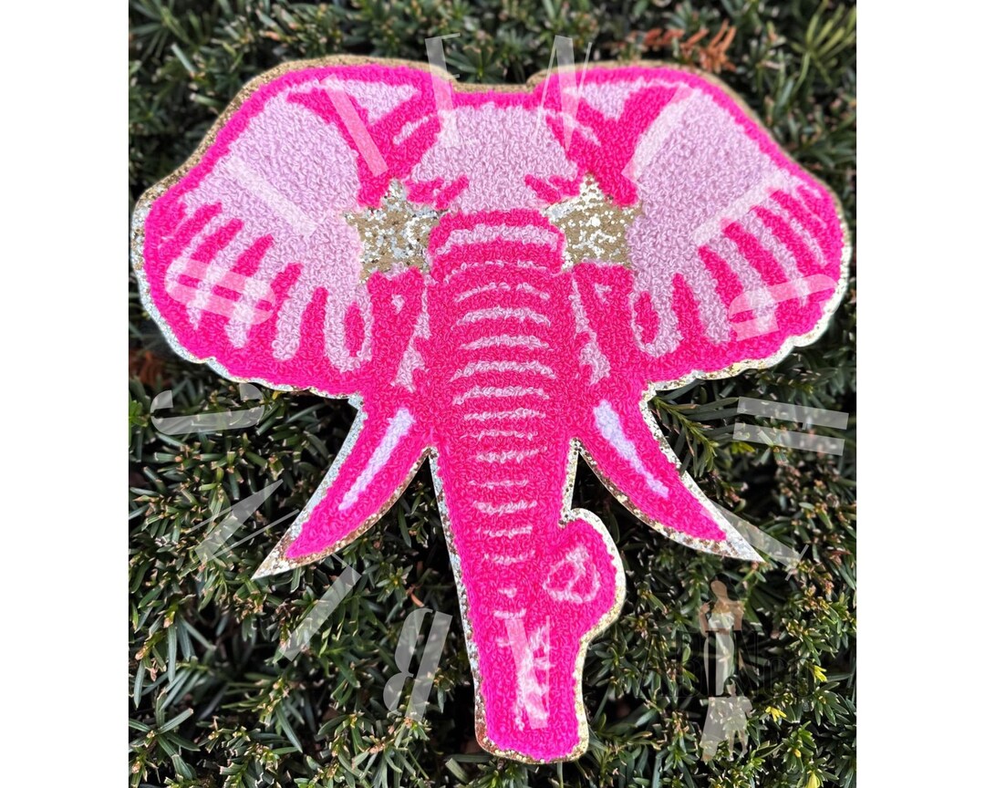 Elephant Alabama Pink Chenille Mascot Patch Mascot Star Eyes - Etsy