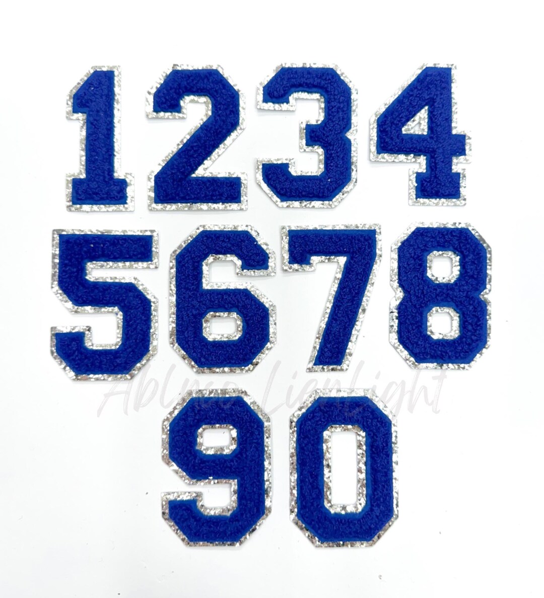 Royal Blue Chenille Numbers, Silver Glitter Number Patch, Number Iron ...