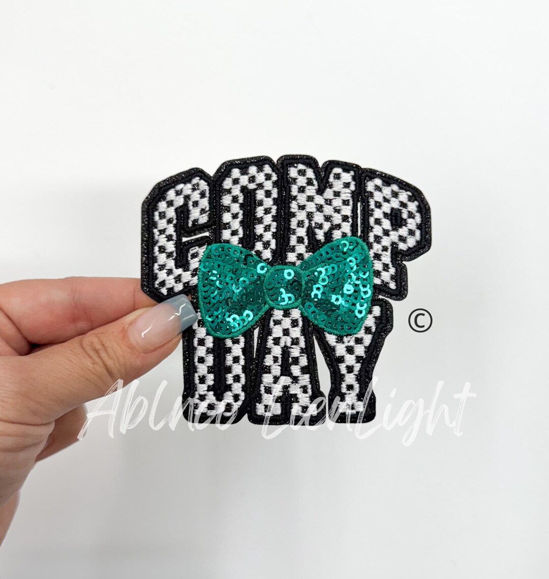 Comp Day Patches, Teal Sequins Bow Patch, Bow Patch, Checkered Patch ...