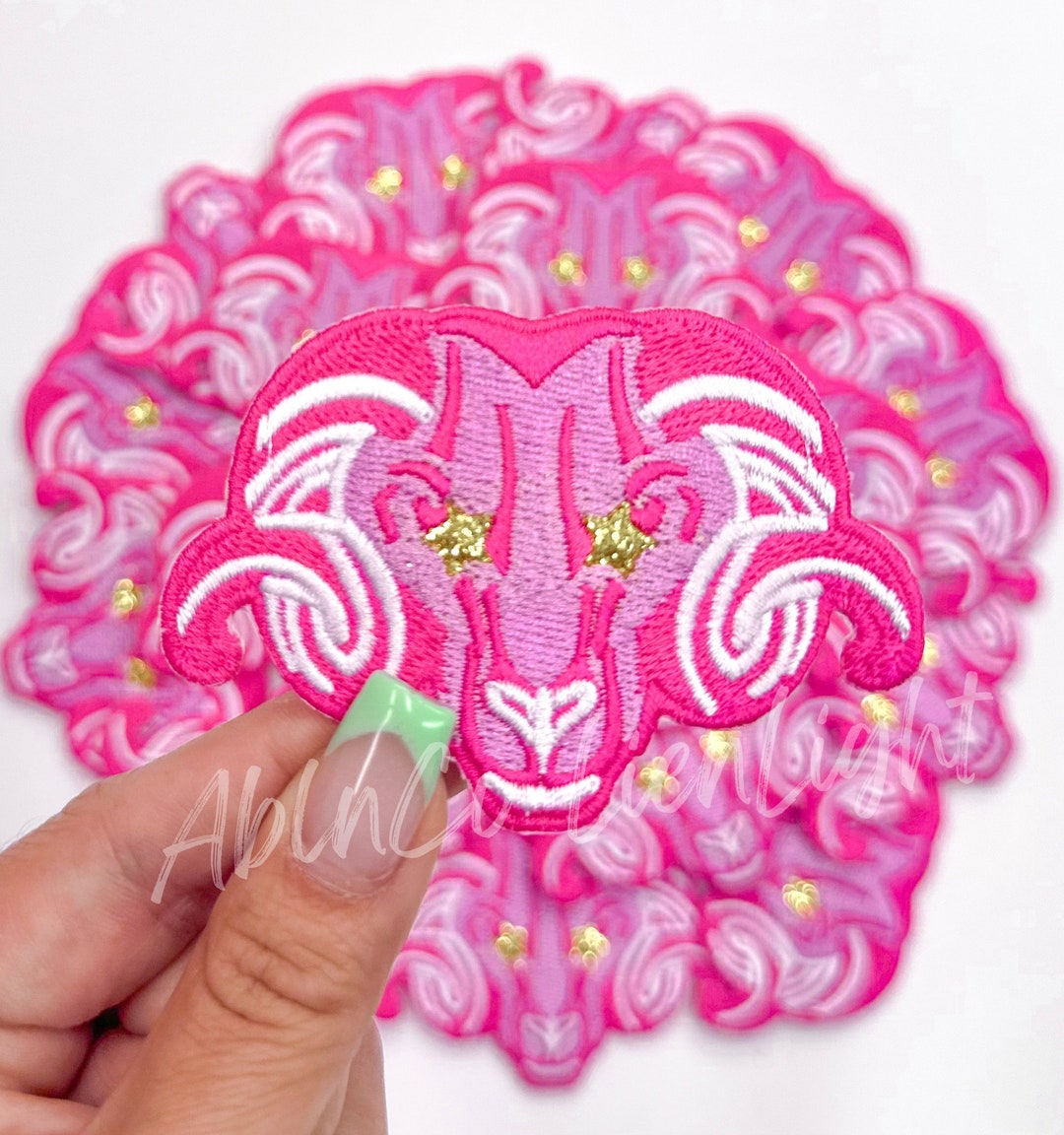 Preppy Pink Ram Patch: Gold Glitter Eyes, Iron on Embroidery - Etsy