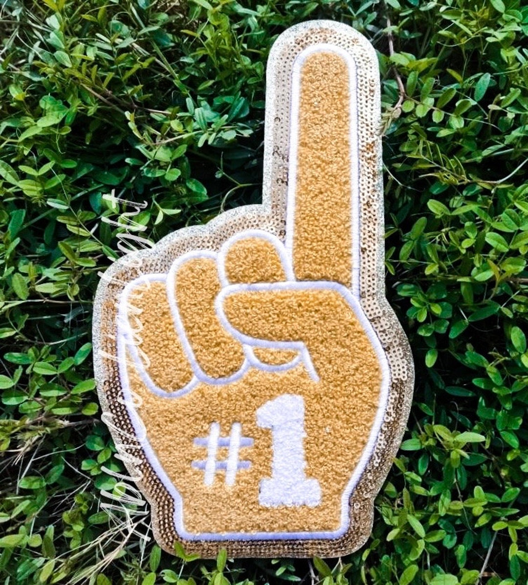 Game Day Patch, Foam Finger Chenille Patch, Large Patch Iron On, Gold ...