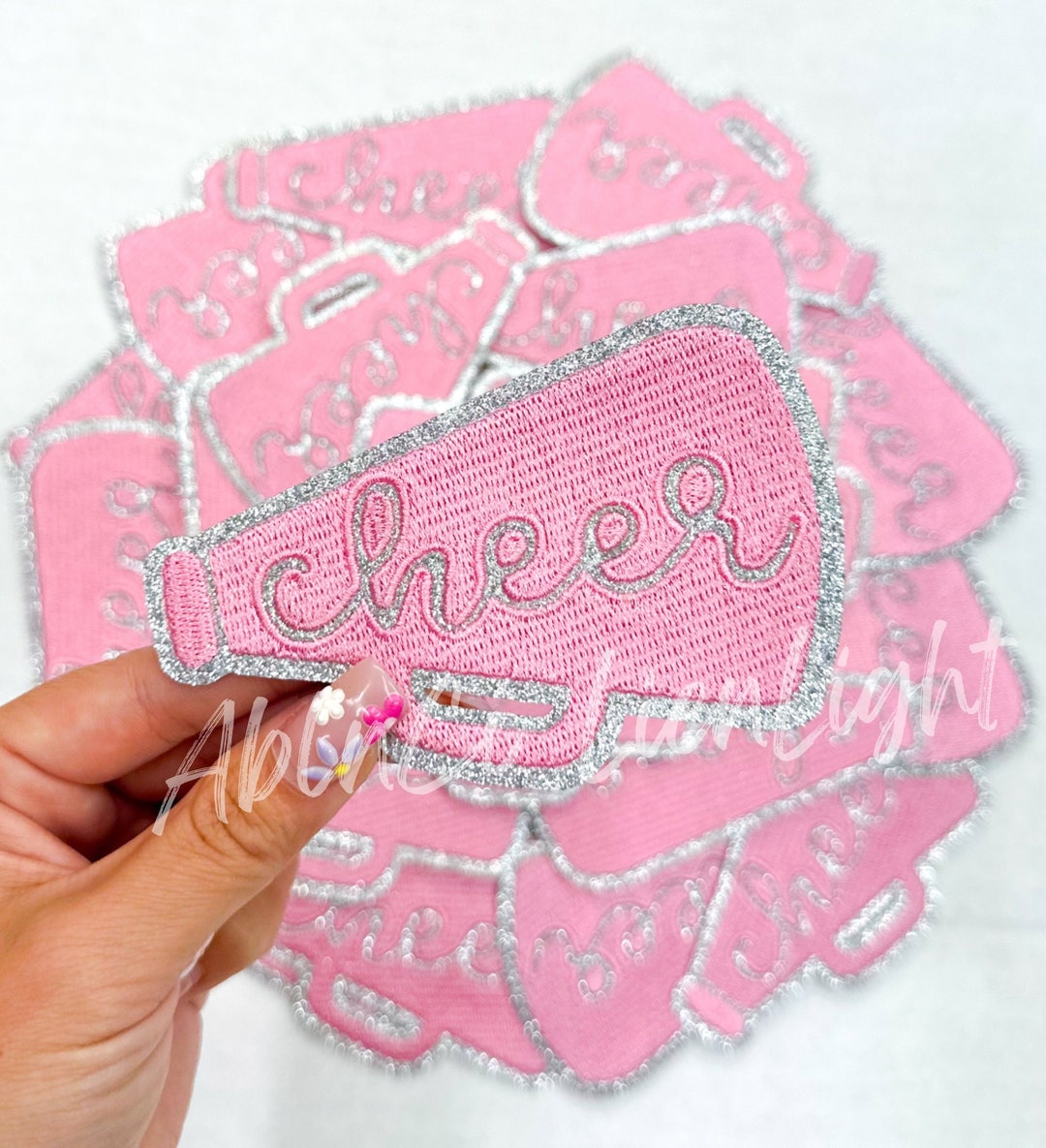 Cheer Patch, SILVER Glitter Cheer Iron on Patch, Pink Megaphone Patch ...