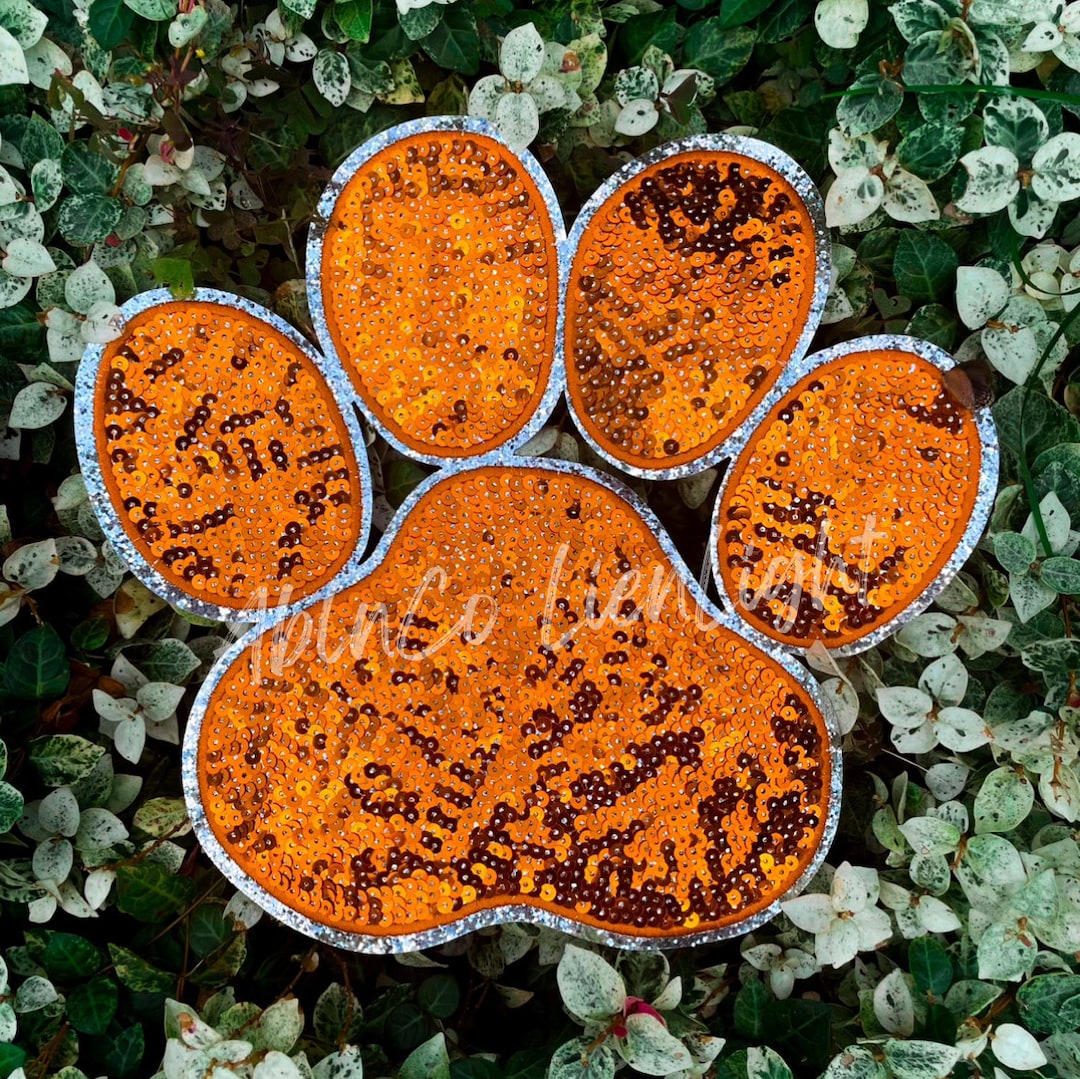 Orange Sequin Paw Print Patch: Chenille Iron-on Mascot Patch - Etsy