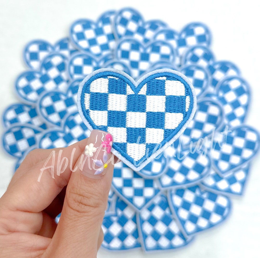 Checkered Heart Patch, White Heart Patch, Blue Checkered Patch, Preppy ...