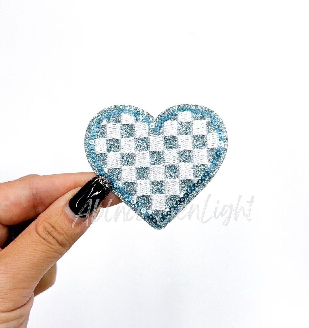 Checkered Heart Patch, Heart Patch, Blue Heart Patch, Sequin Patch ...