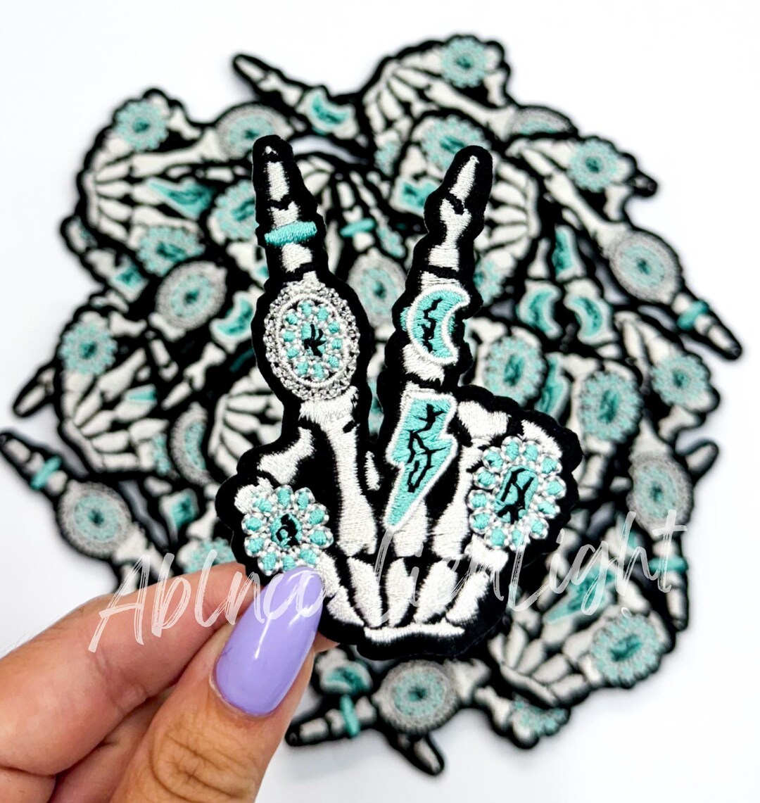SMALL Skeleton Hand Patch, Trucker Hat Patch, Turquoise Jewelry Patch ...