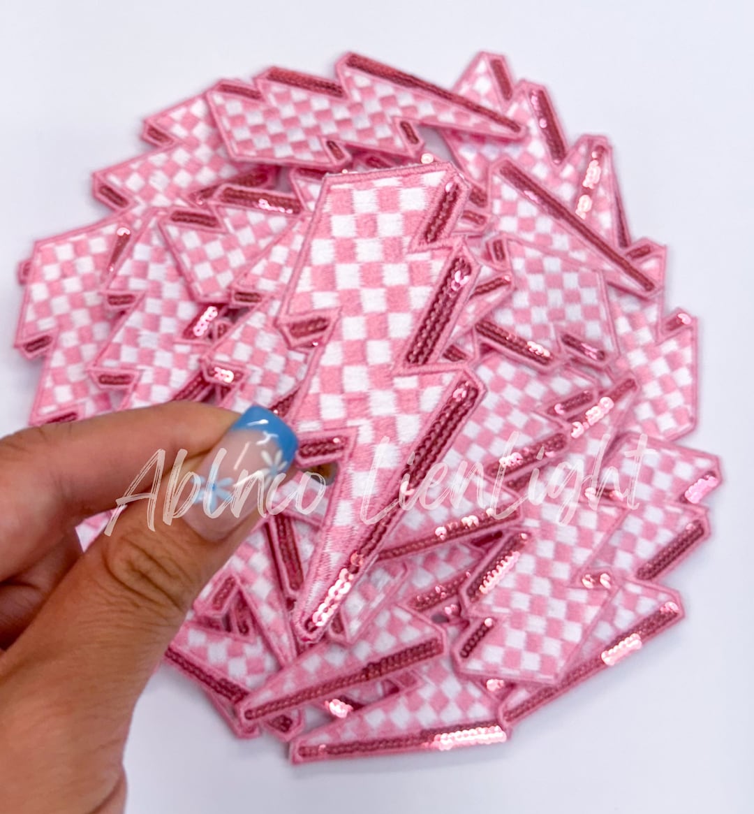 Pink Checkered Lightning Bolt Patch: Sequin Retro Embroidery - Etsy