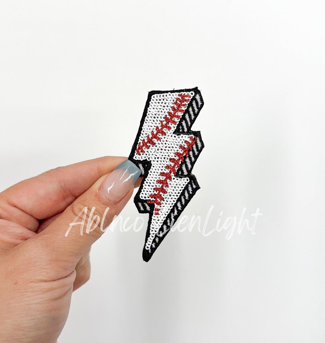 Baseball Bolt Patch, Baseball Patch, Lightning Bolt Patch, Retro Patch, Sequins Patch, Filler ...