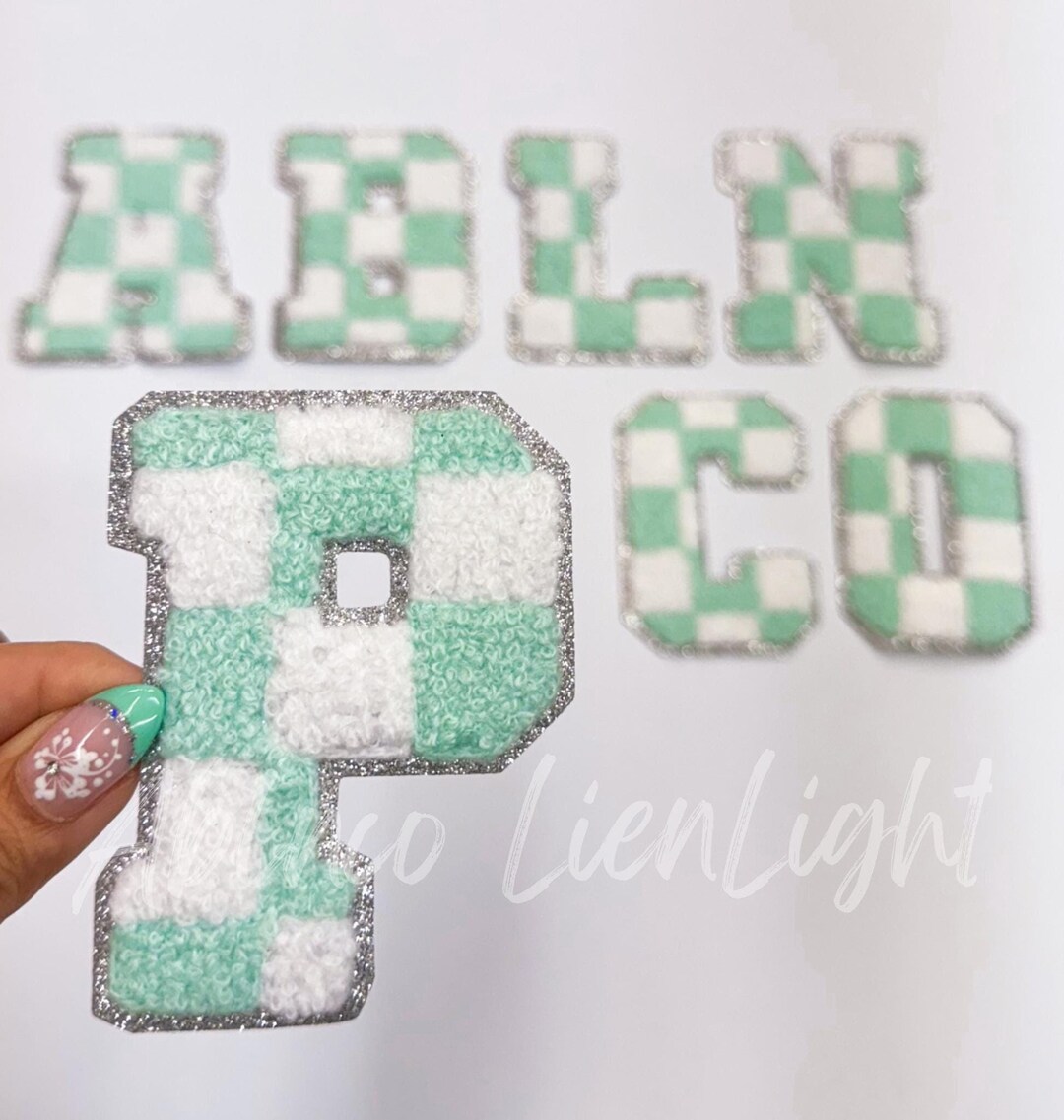 Checkered Chenille Letter Patch: Turquoise Varsity Iron-on - Etsy