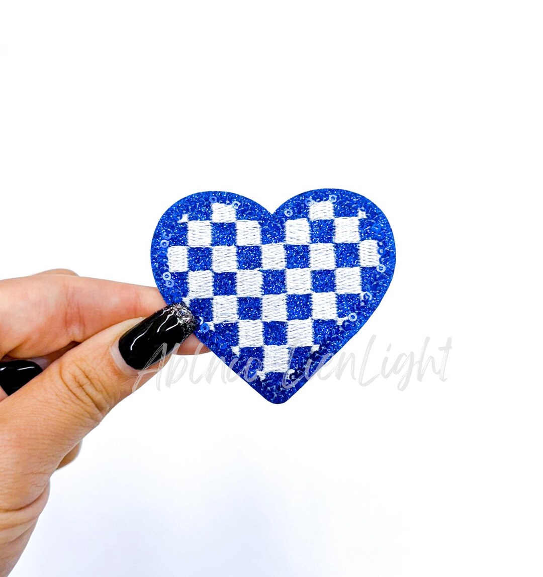 Checkered Heart Sequin Patch: Royal Blue Iron-on Applique - Etsy