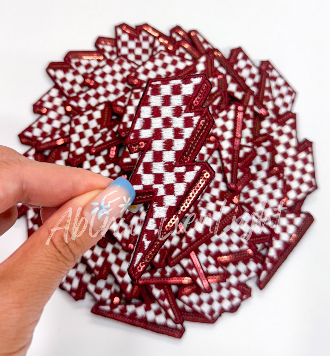Maroon Checkered Lightning Bolt Sequin Patch - Etsy