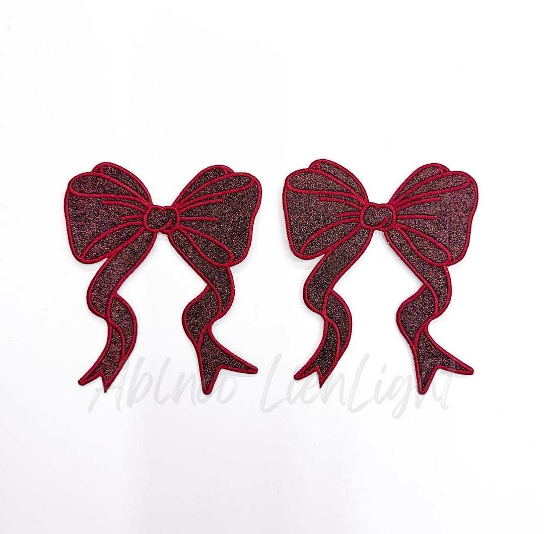 Side Bow Patch, Bow Patch, Maroon Bow, Glitter Bow Patch, Bow Appliqué ...