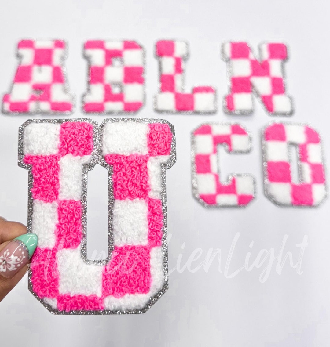 Neon Pink Checkered Chenille Letter Patch: Iron-on Varsity Style - Etsy