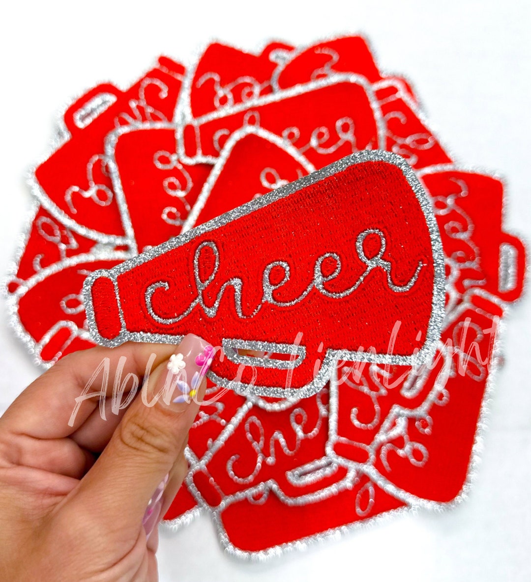 Cheer Patch, SILVER Glitter Cheer Iron on Patch, Red Megaphone Patch ...