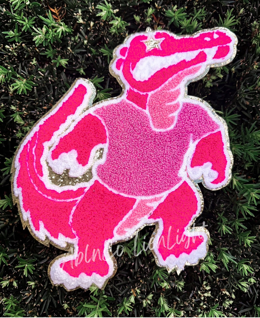 Gator Mascot Chenille Patch, Preppy Pink Mascot Star Eyes Glitter Patch ...