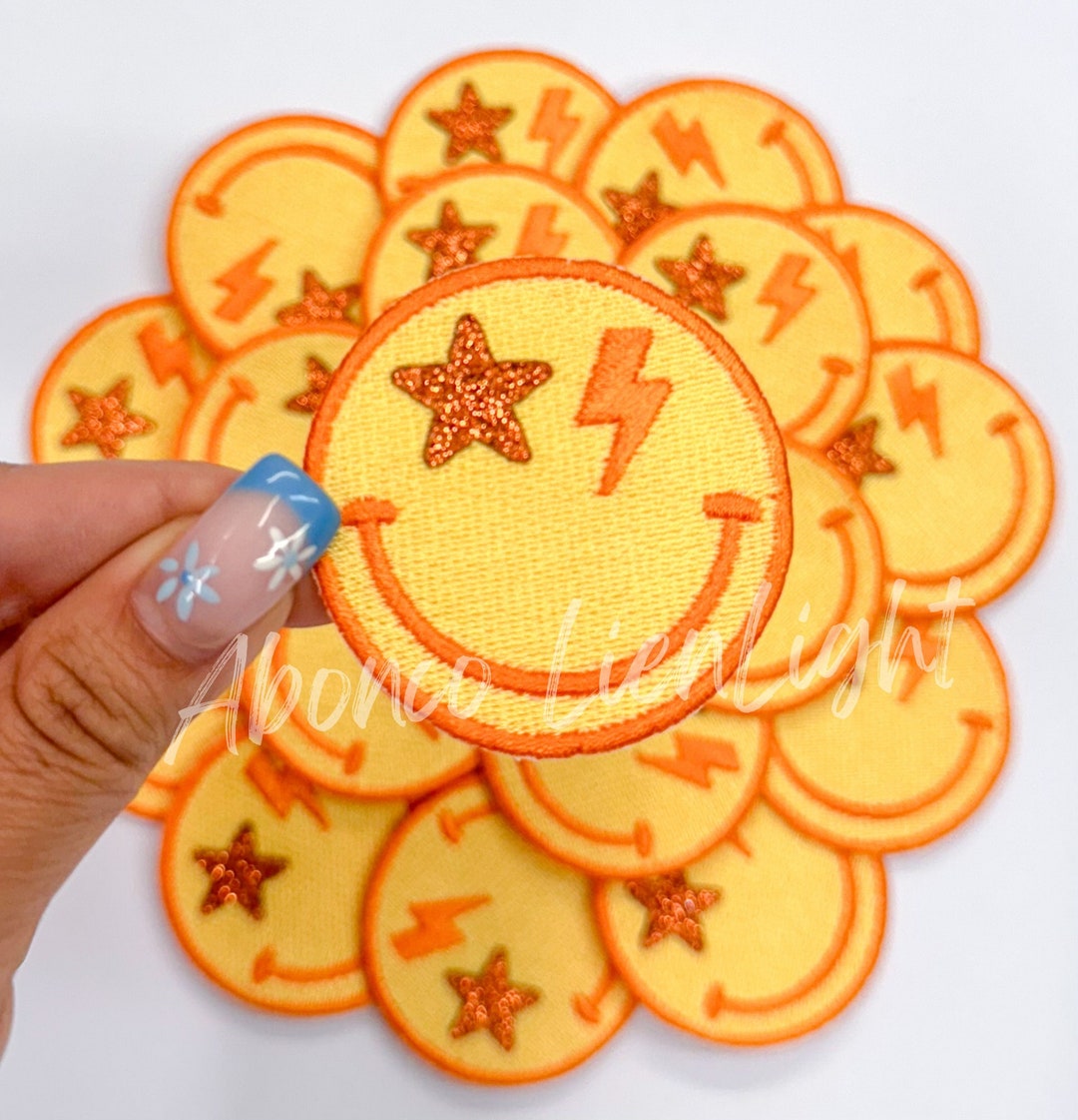 Bolt Face Patch, Orange Happy Face Patch, Trucker Hat Patch, Orange ...
