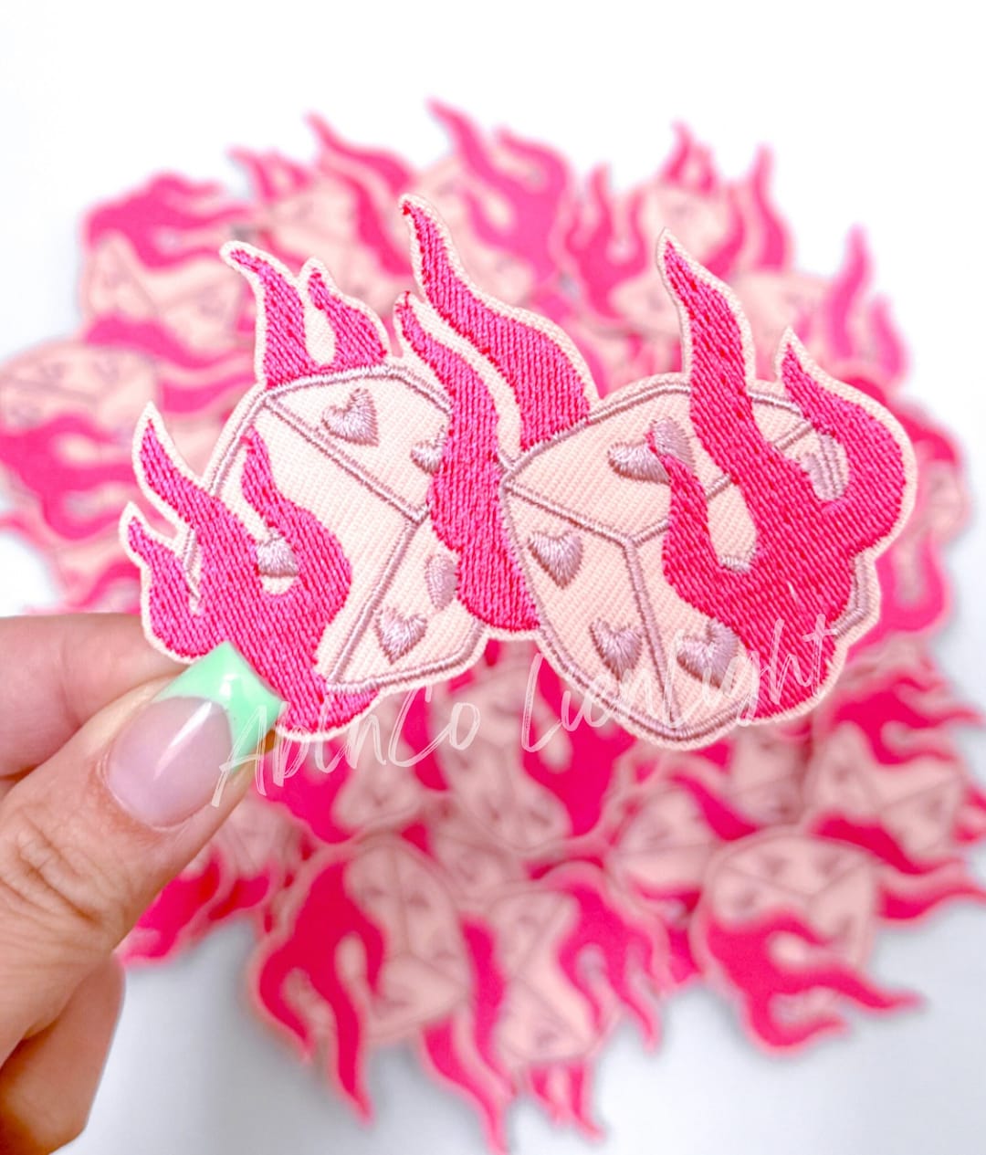 Pink Dice Patch, Flaming Dice Patch, Trucker Hat Patches, Preppy Patch ...