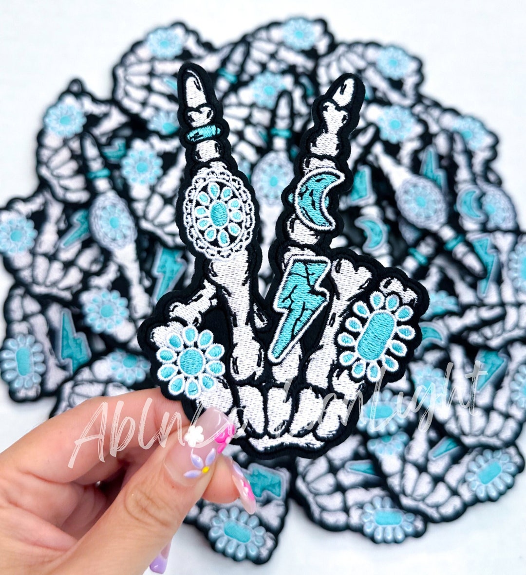 Turquoise Skeleton Hand Patch: Western Rodeo Iron-on Applique - Etsy