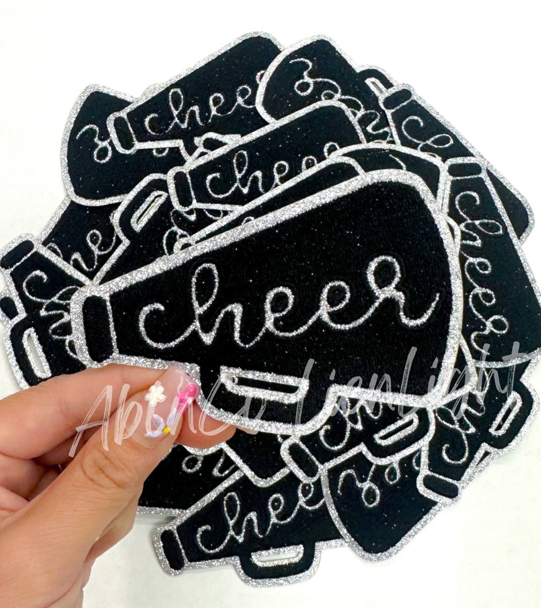 Cheer Patch, SILVER Glitter Cheer Iron on Patch, Black Megaphone Patch ...