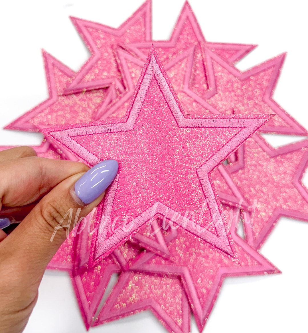 3” Pink Star Patch, Glitter Star Patch, Small Star Patch, Iron on Patch ...