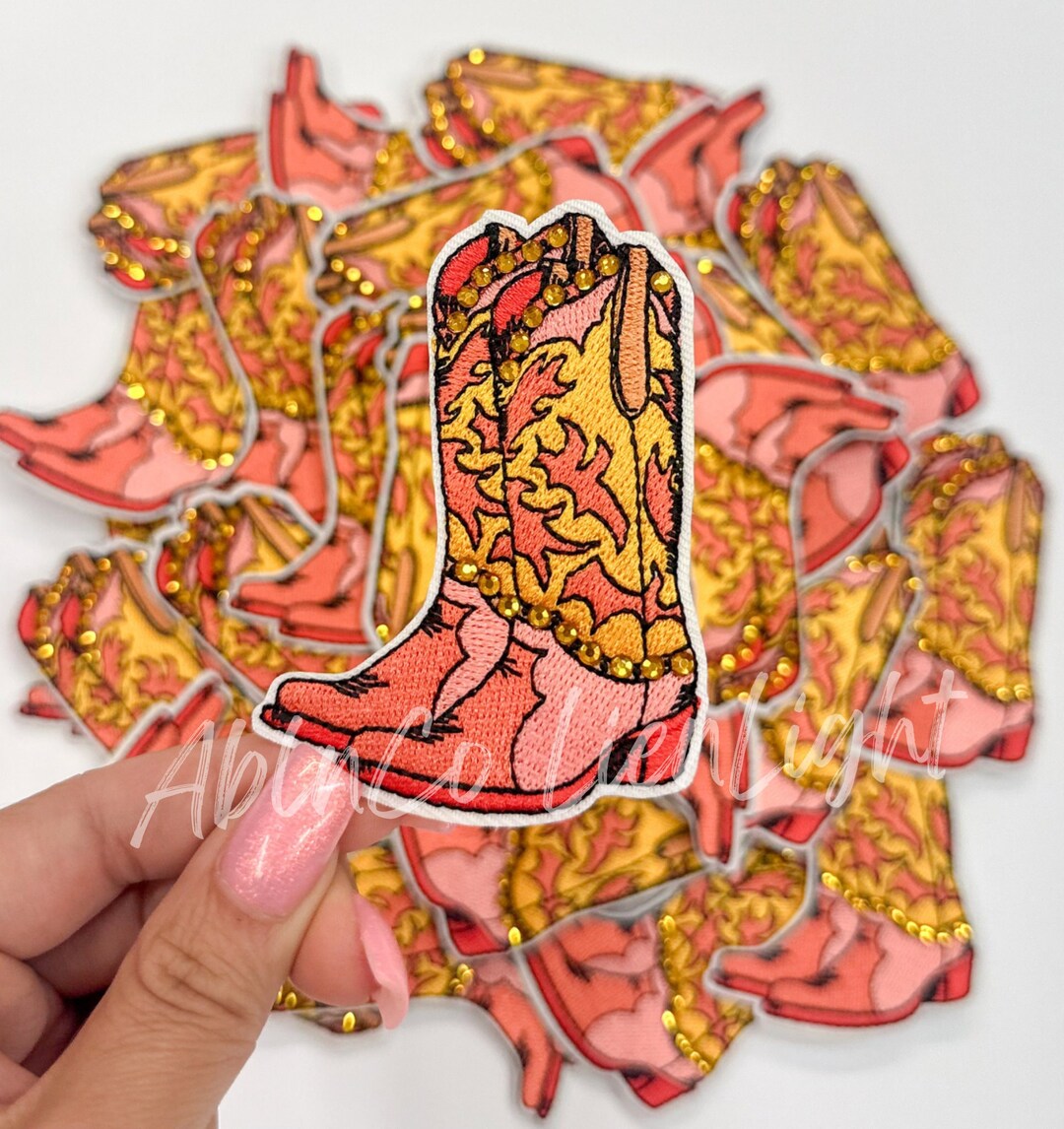 Cowboy Boot Patch, Rhinestone Boot Patch, Orange Boot Patch, Trucker ...