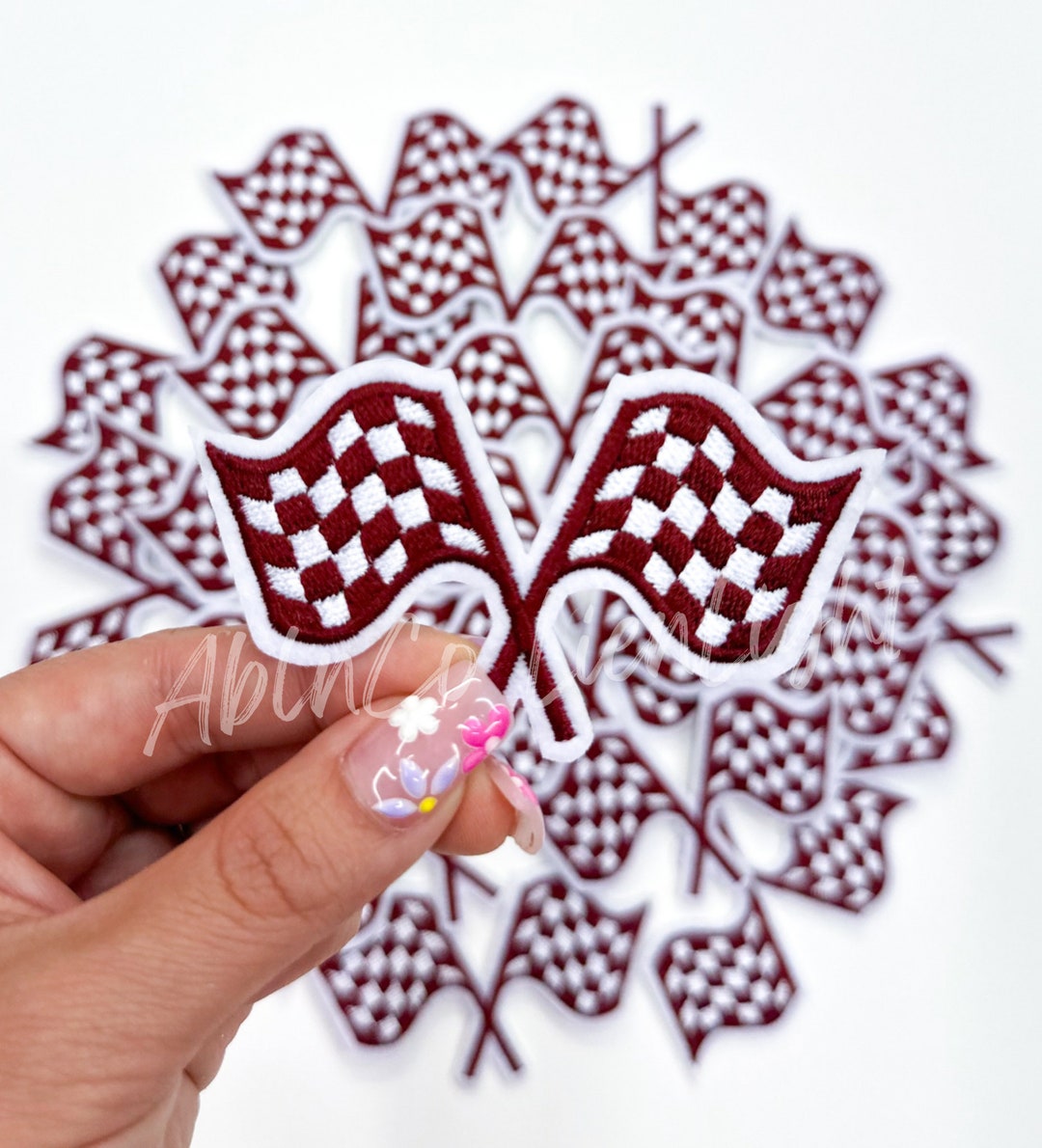 Checkered Flag Patch, Maroon Racing Flag Patch, Retro Patch, Motor ...