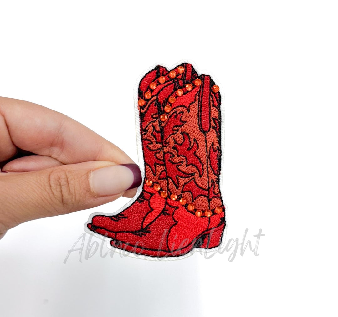 Rhinestone Cowboy Boot Iron on Patch: Red Western Rodeo DIY - Etsy