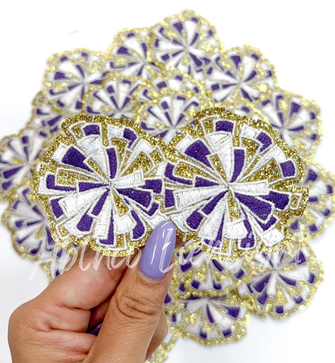 Cheer Pom Pom Patch, Purple Gold Cheer Patch, Trucker Hat Patches, Iron on Patch, Glitter Pom ...