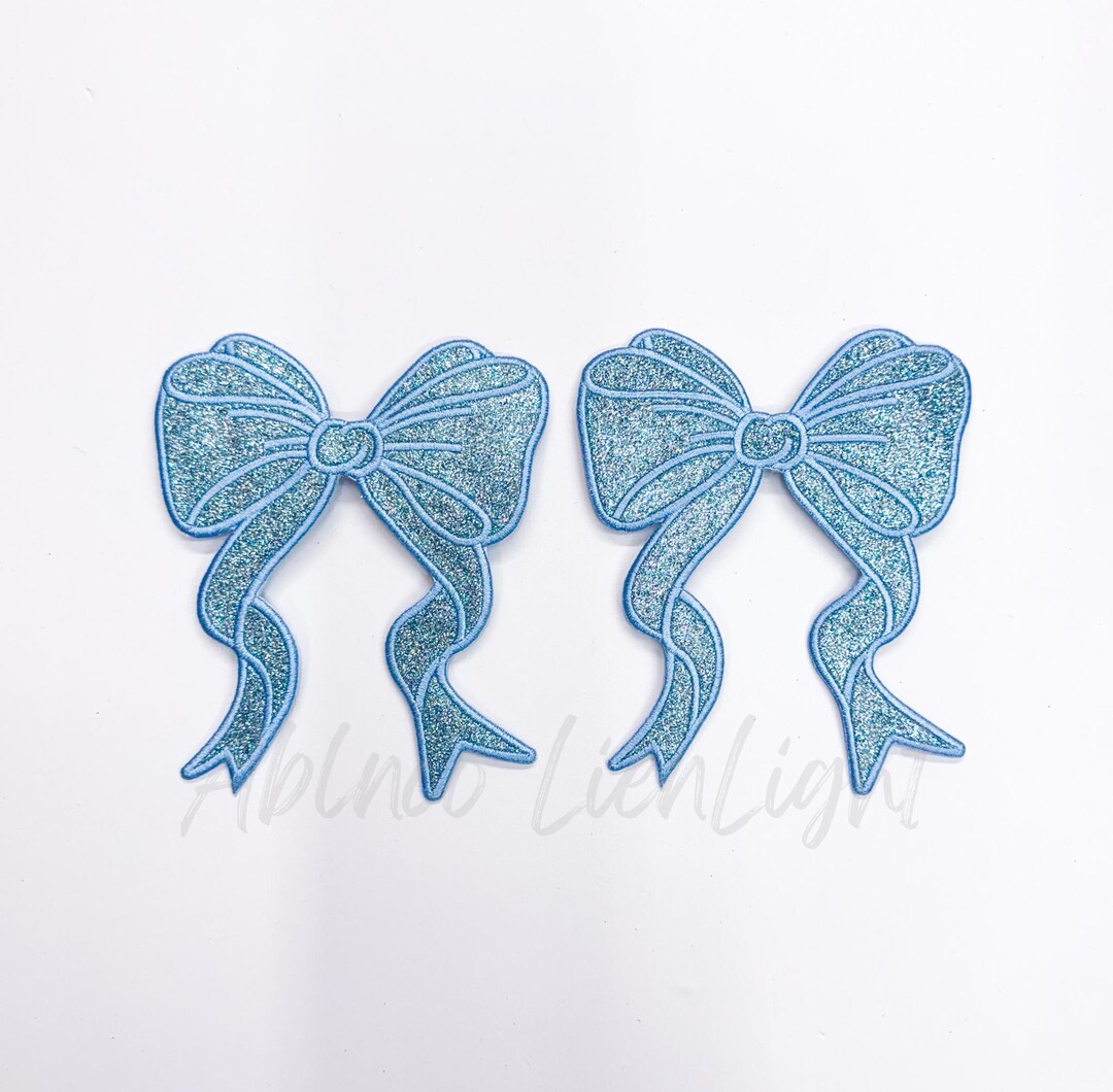 Side Bow Patch, Bow Patch, Light Blue Bow, Glitter Bow Patch, Bow ...