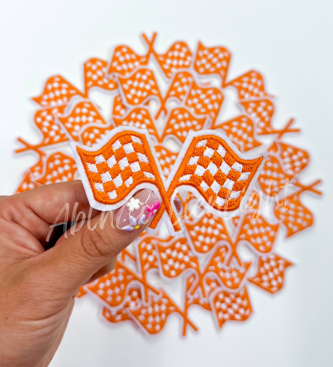 Checkered Flag Patch, Orange Racing Flag Patch, Retro Patch, Motor ...