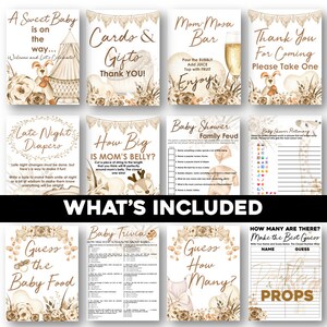 Baby Shower Games, Baby Shower Signs and Games Bundle, Boho Baby Shower ...