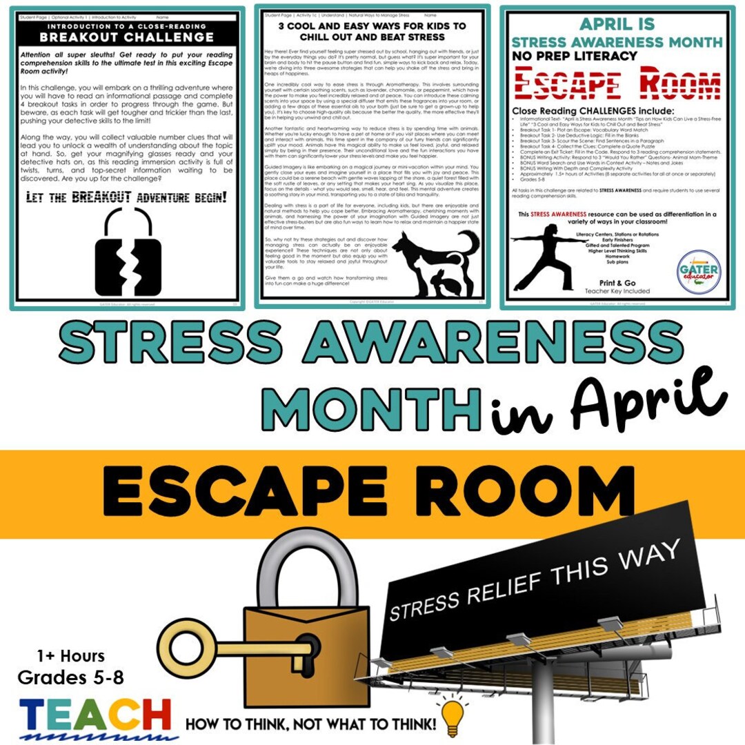 April Escape Room Activity | Stress Awareness Month | Fun Escape Room ...