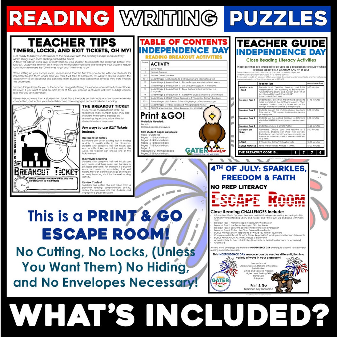 4th of July Escape Room Game | Bible Kids and Family Printable Party ...